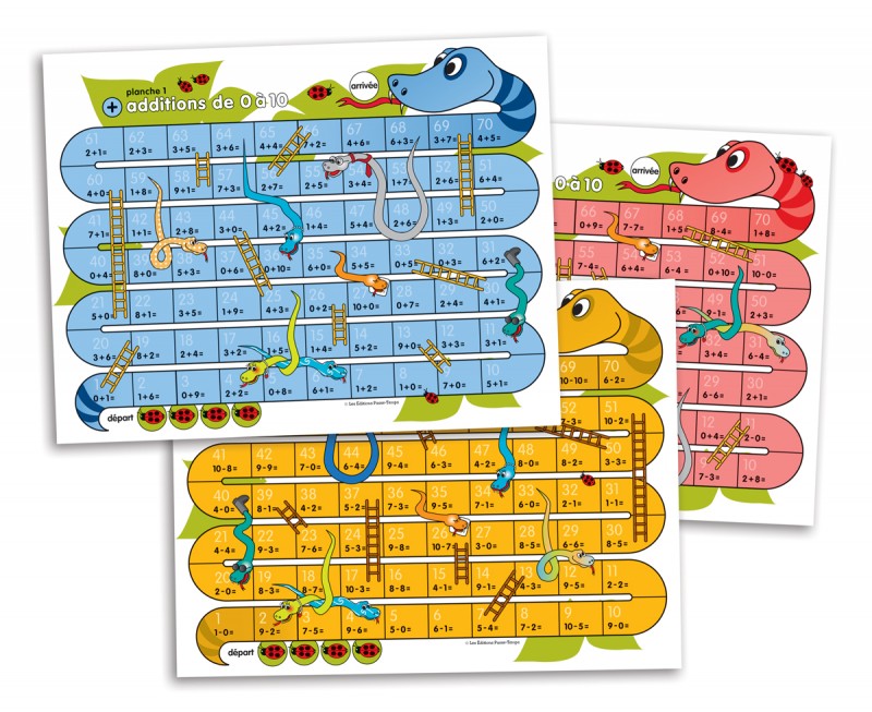 Serpents et échelles - additions et soustractions de 1 à 10