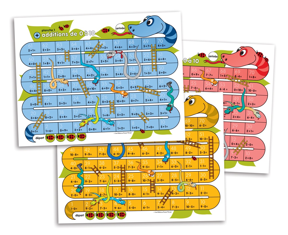 Serpents et échelles - additions et soustractions de 1 à 10